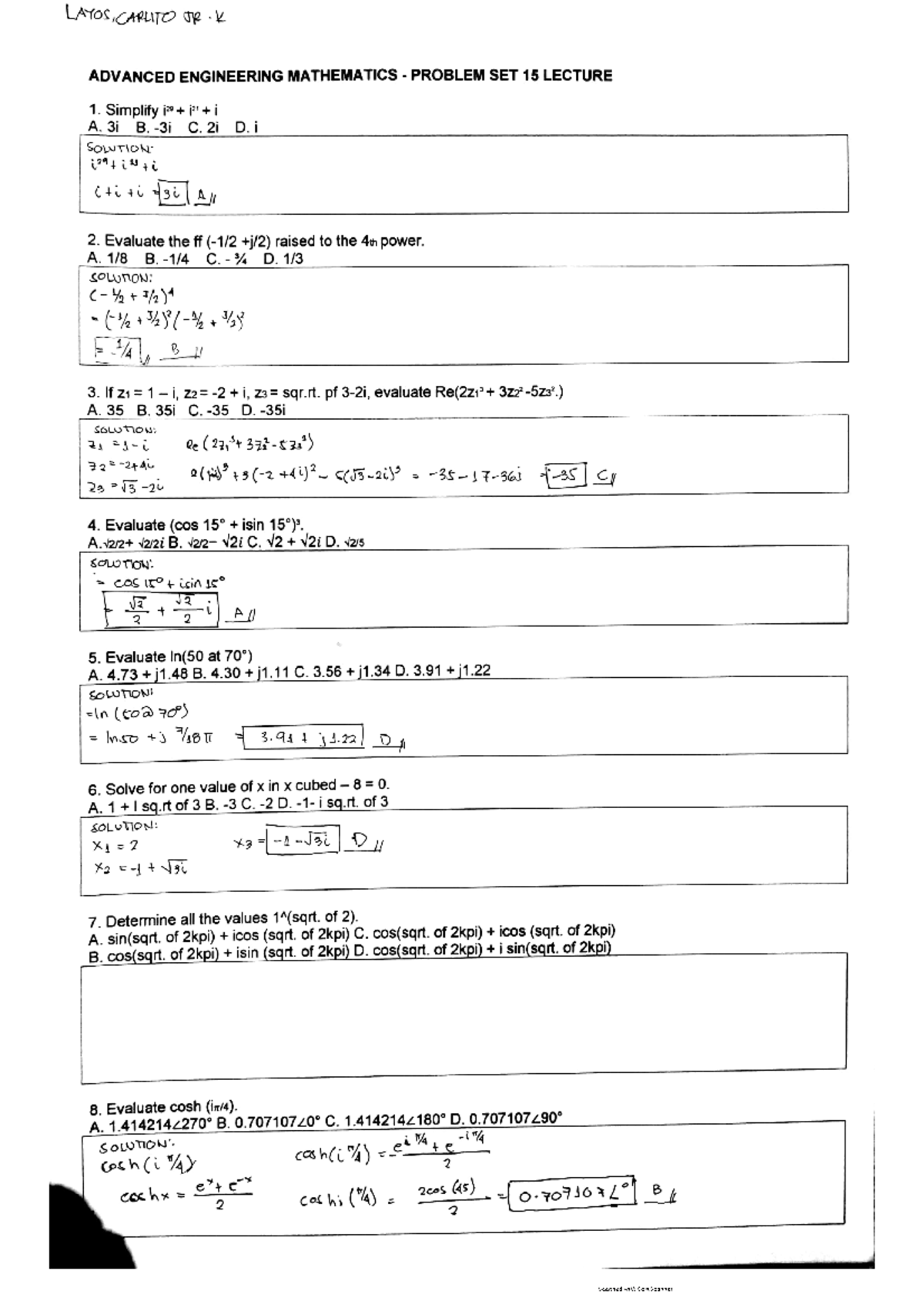 Advance Engineering Mathematics Problem Set 15 Lecture - Bachelor of ...