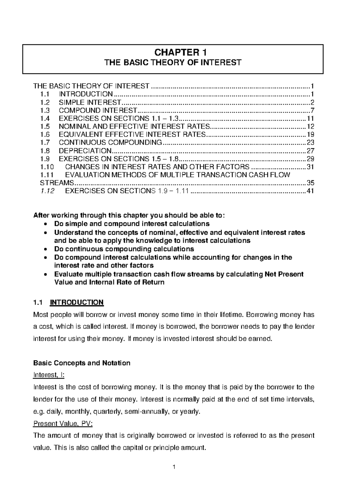 Chapter 1 - Introductory work. - THE BASIC THEORY OF INTEREST - Studocu