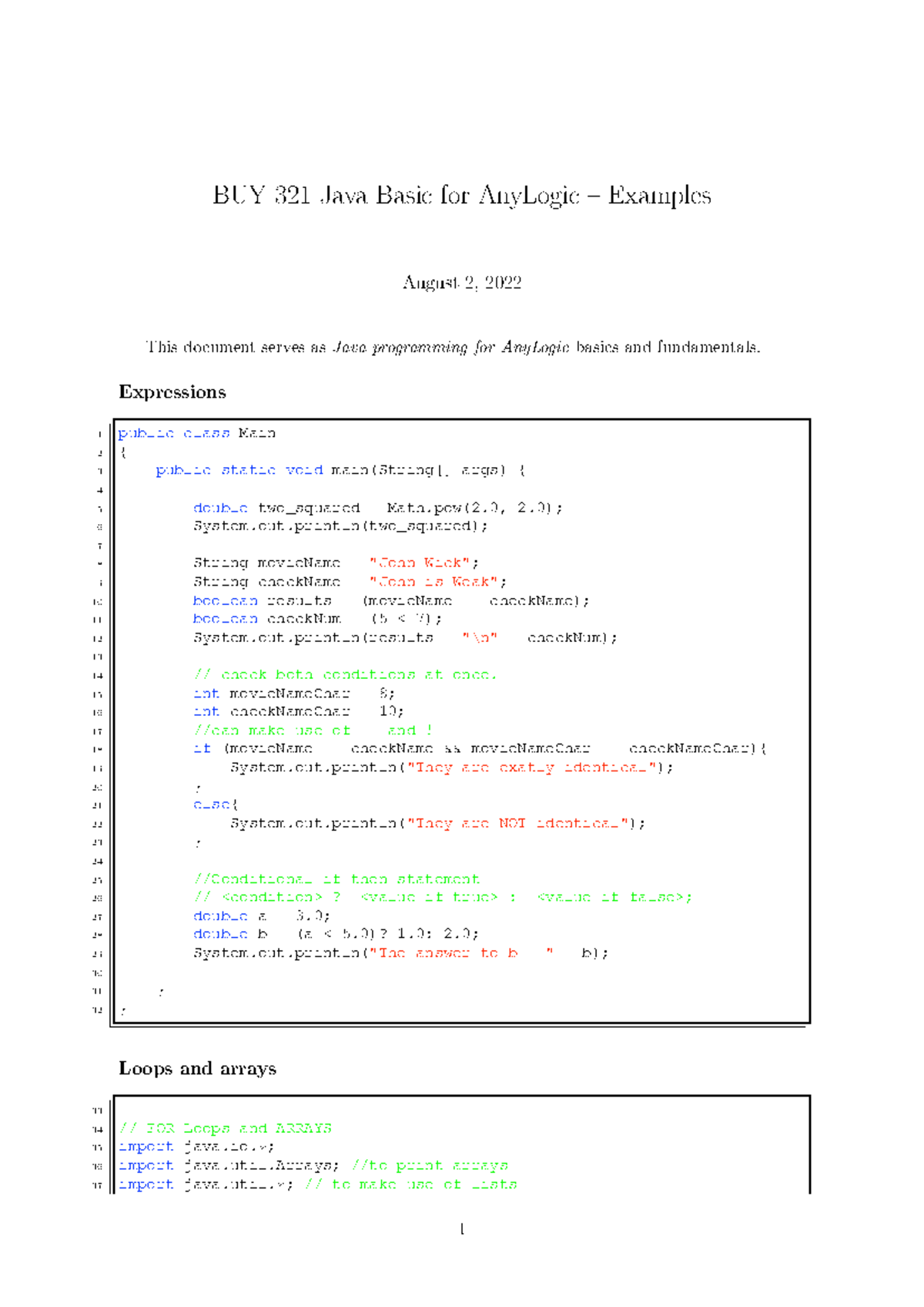 JAVA for Any Logic Examples - BUY 321 Java Basic for AnyLogic – Examples August 2 , 2022 This ...