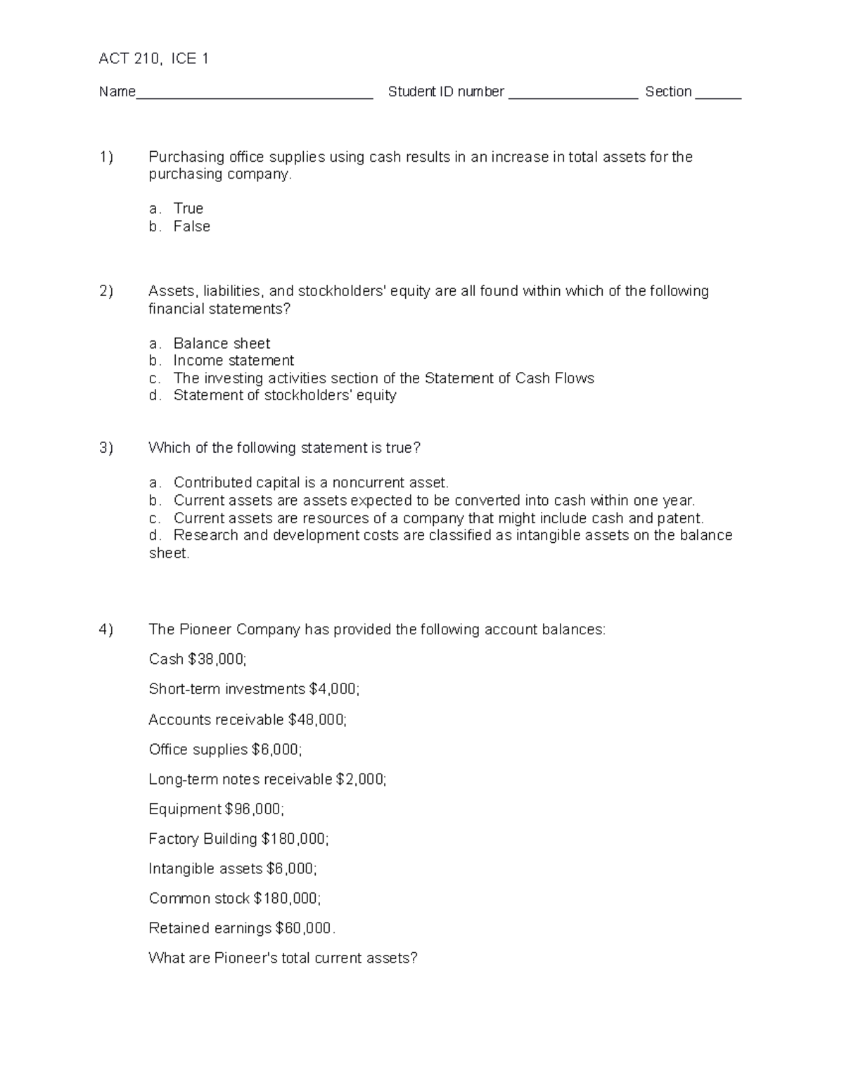 ICE 1 - In class practice - ACT 210, ICE 1 Name ...