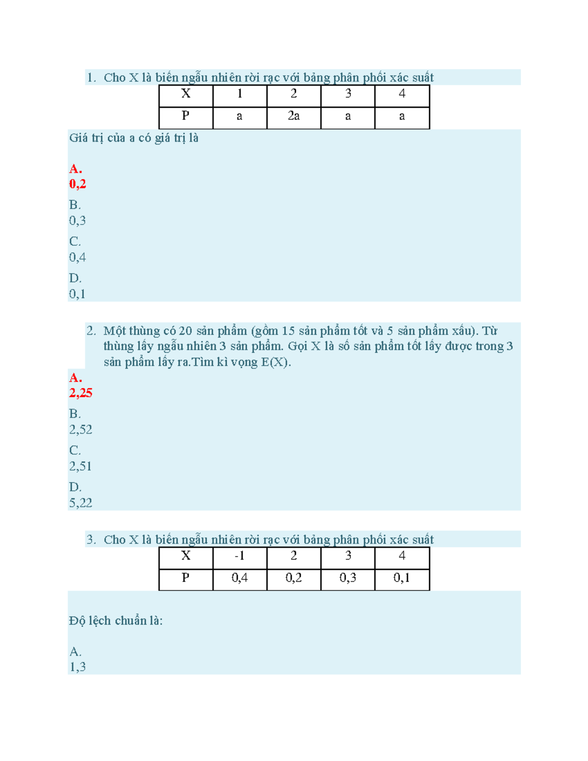 TKKD QUIZ C1 - thống kê - Cho X là biến ngẫu nhiên rời rạc với bảng ...