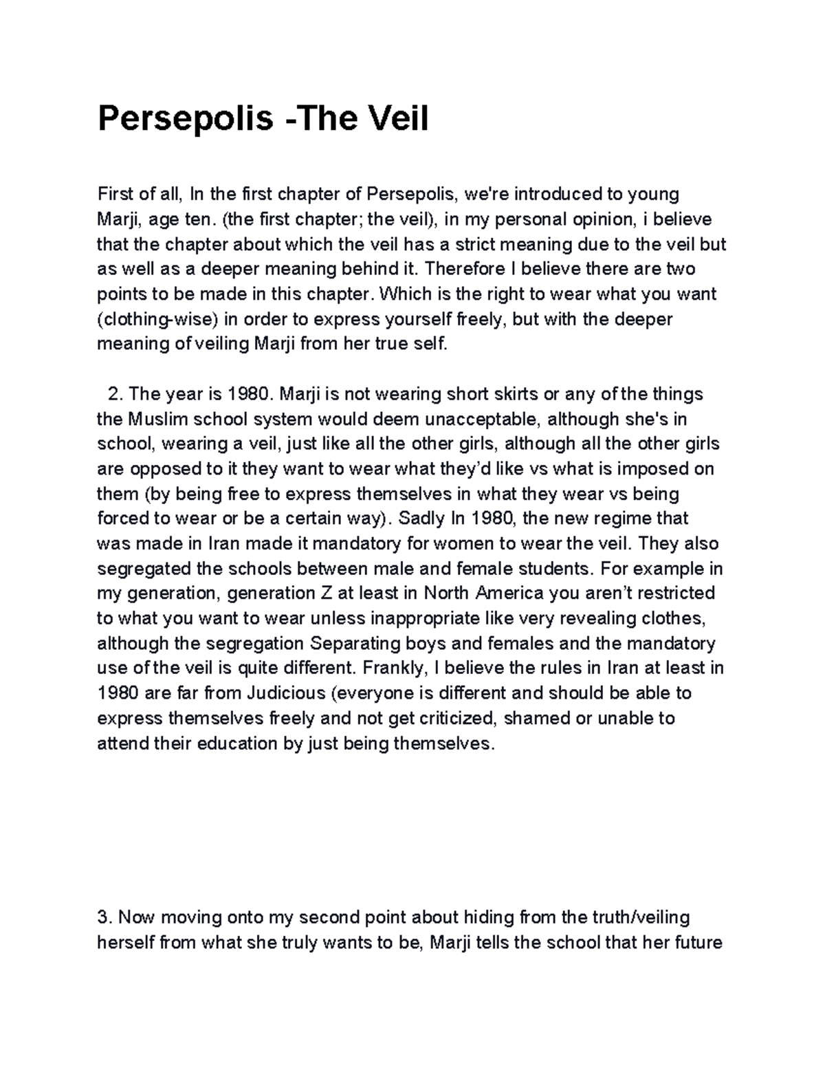 Persepolis-the veil-3 - Persepolis -The Veil First of all, In the first ...