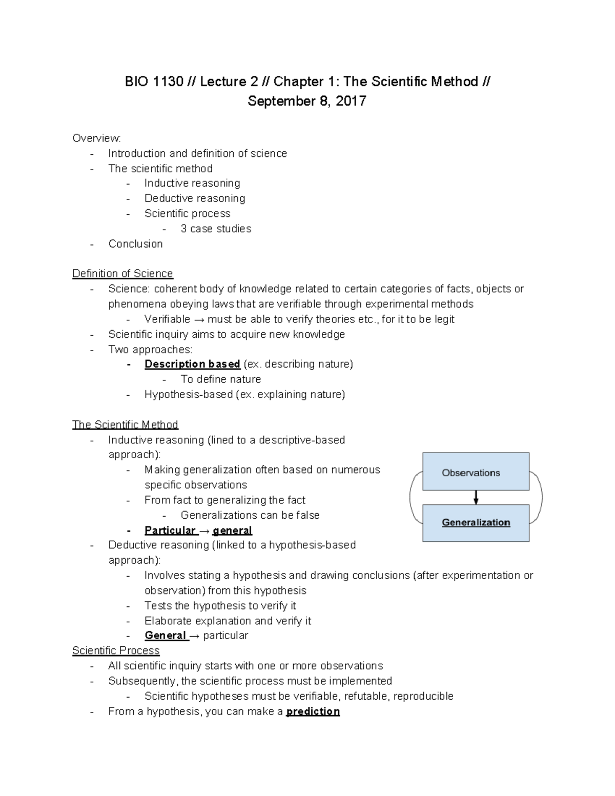 BIO1130 Lecture 2 - BIO 1130 // Lecture 2 // Chapter 1: The Scientific ...