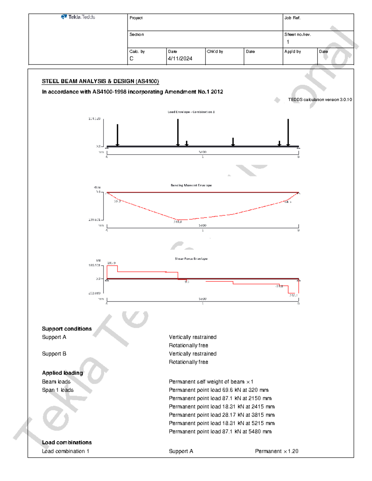 Steel beam analysis & design (AS4100) (5 RHS) - Project Job Ref. Section Sheet no./rev. 1 Calc ...