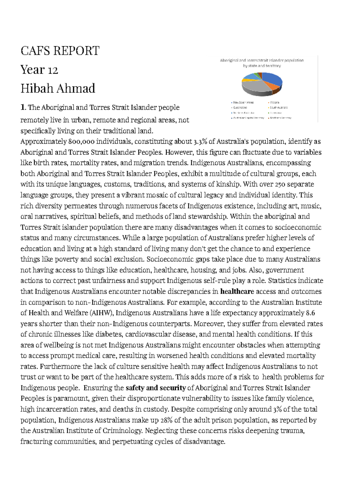 CAFS Report - CAFS REPORT Year 12 Hibah Ahmad 1. The Aboriginal and ...