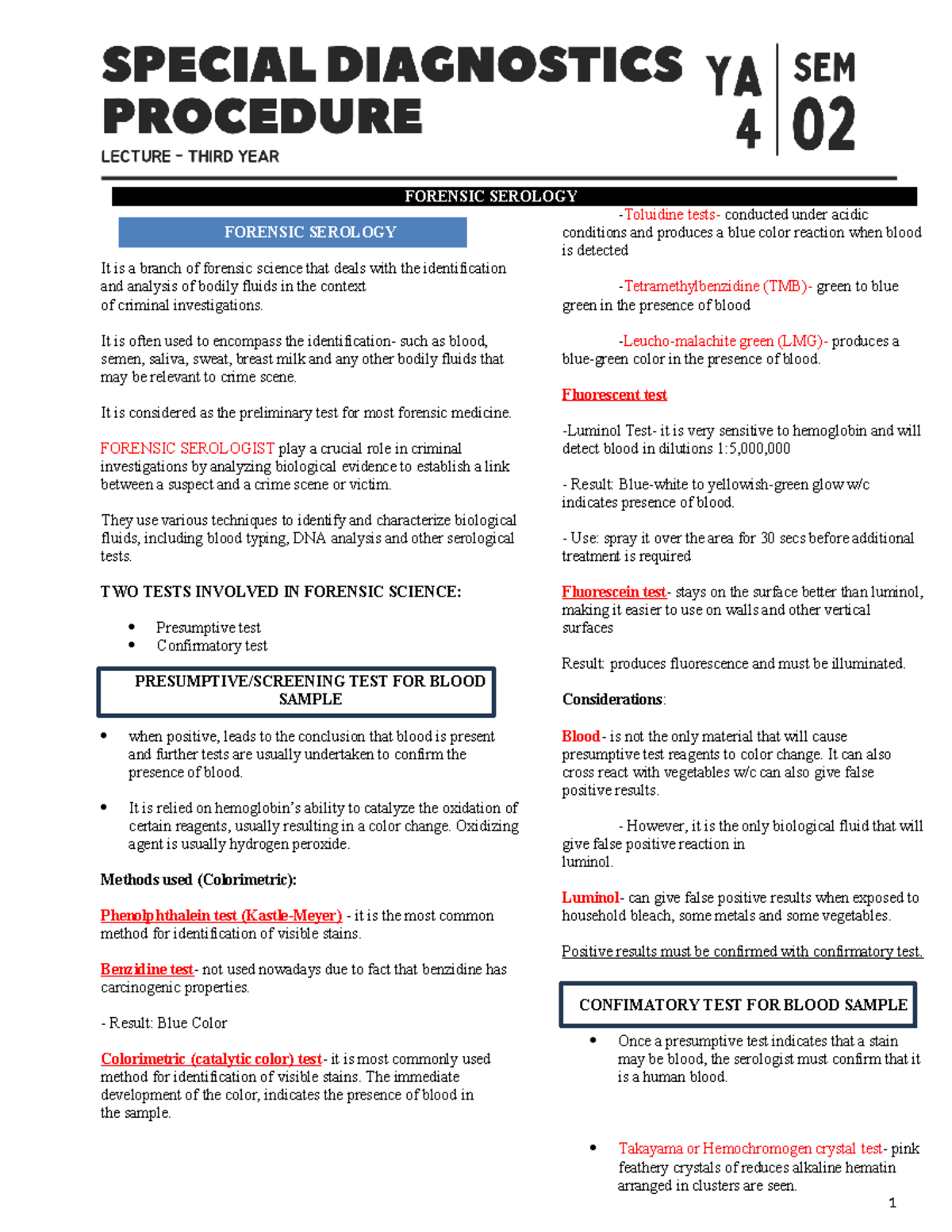 Forensic Serology - 1 FORENSIC SEROLOGY FORENSIC SEROLOGY It is a ...