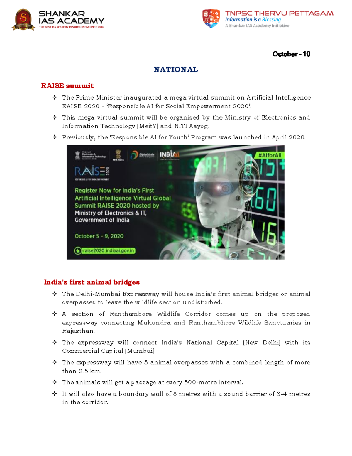 Oct 10 - English [Current Afairs for the month September-2020 ...