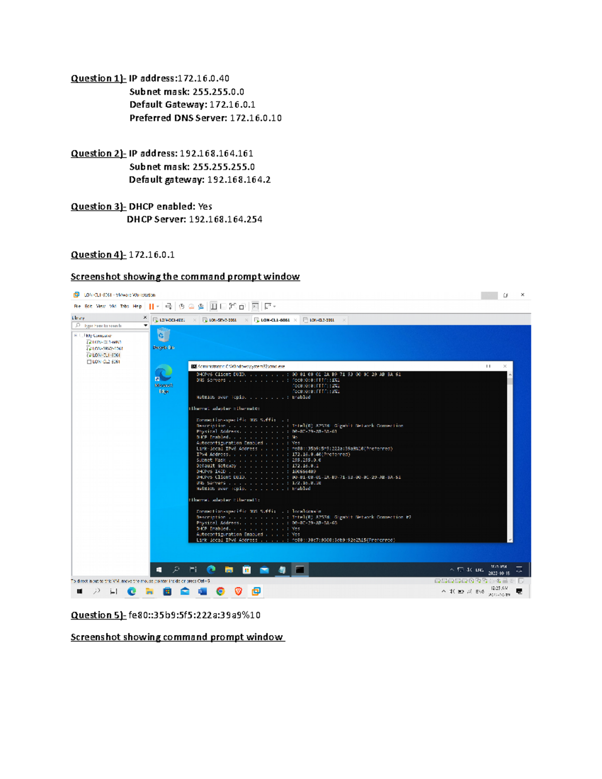 CNET102 Lab06 Sujan - Lab 6 - Subnet mask: 255.255. Subnet mask: 255.255. Question 3)- DHCP ...