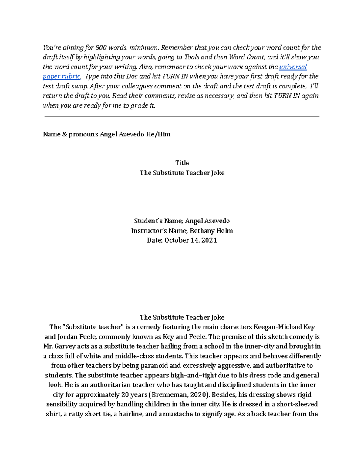 Angel Azevedo - Rhetorical Analysis of a Work of Humor - You’re aiming ...