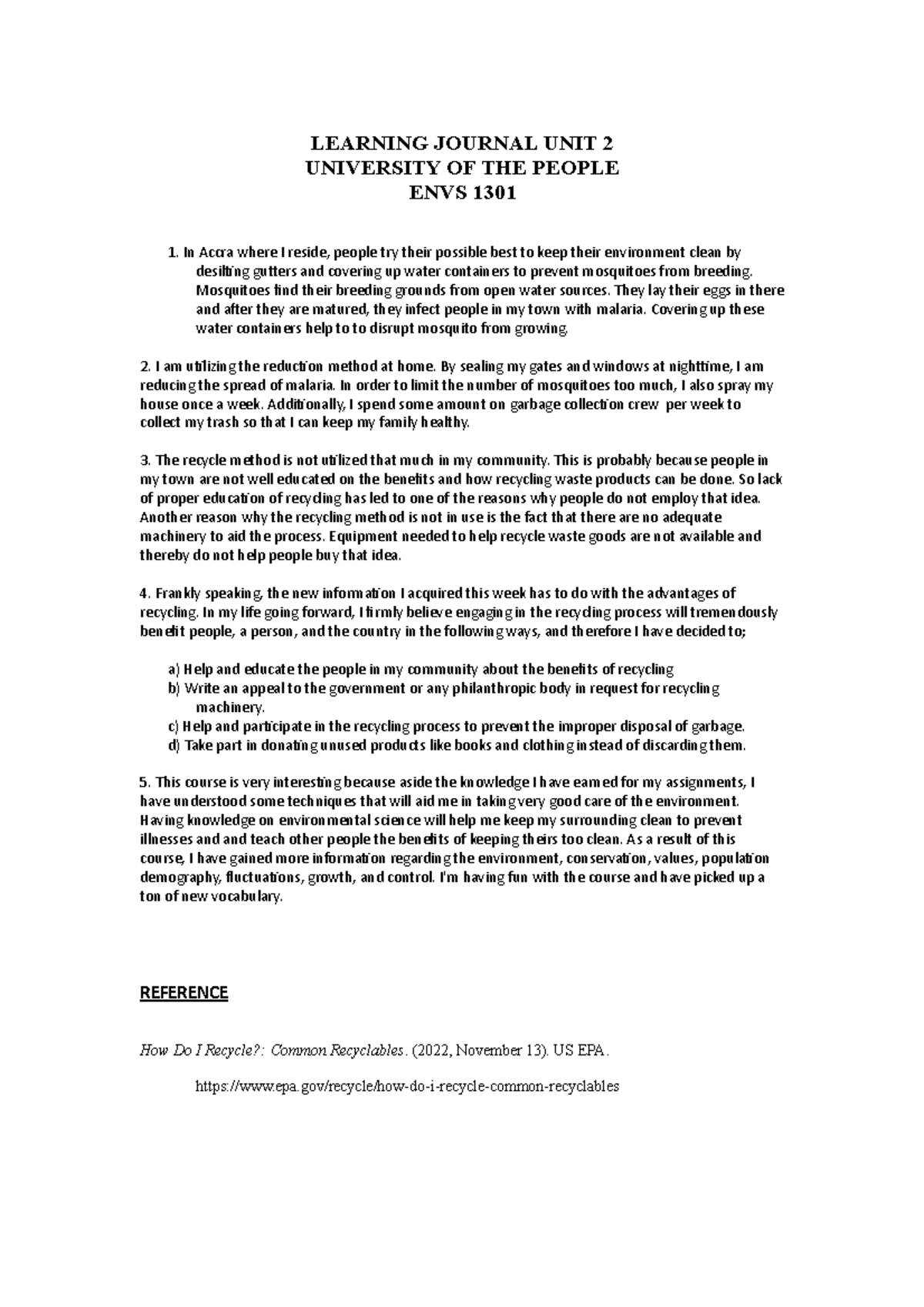 Learning Journal UNIT 2 ENVS 1301 - LEARNING JOURNAL UNIT 2 UNIVERSITY ...