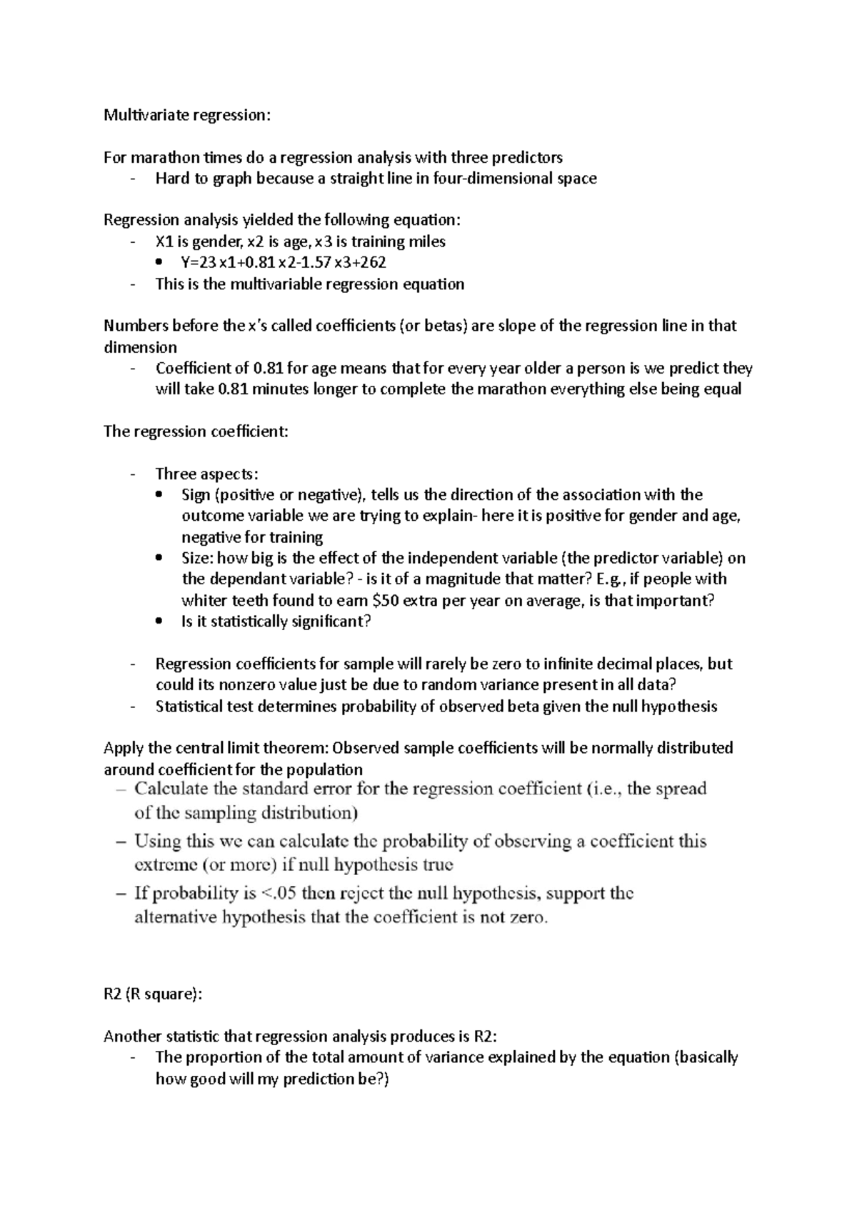 Week 6 lecture - Multivariate regression: For marathon times do a ...