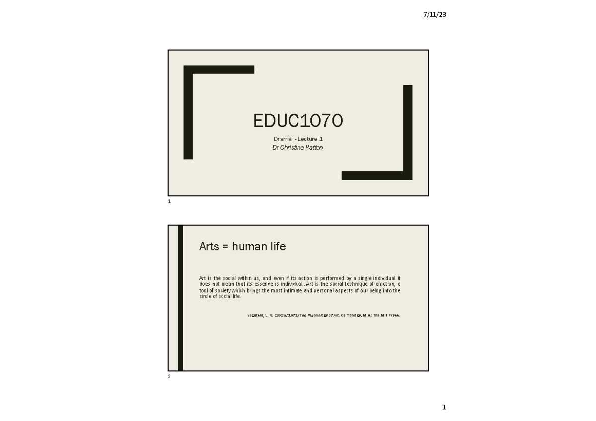 1070 Drama Lecture 1 2023 - EDUC Drama - Lecture 1 Dr Christine Hatton ...
