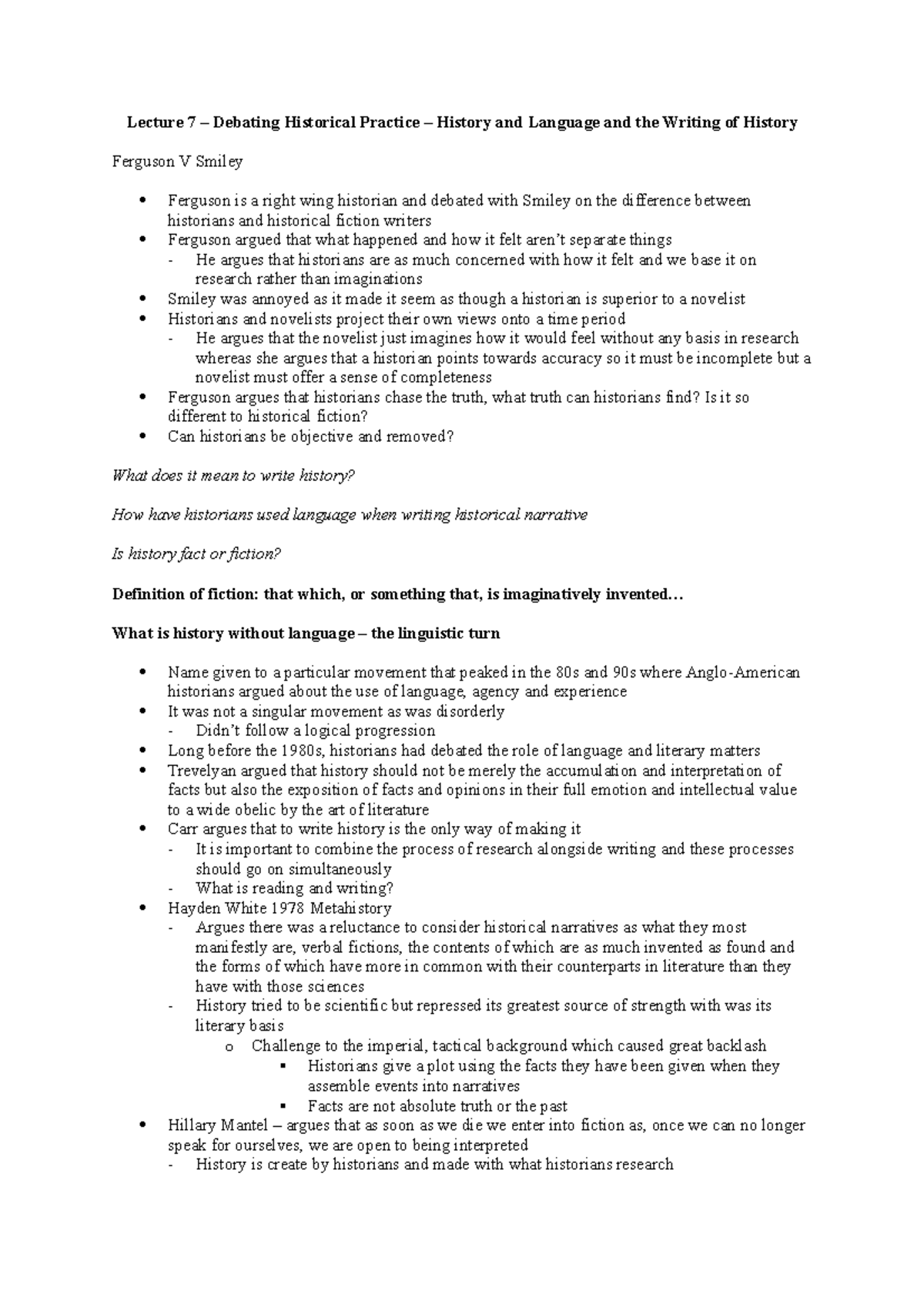 Lecture 7 – Debating Historical Practice – History and Language and the ...