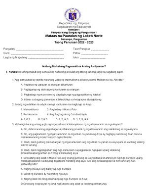 3rd Quarter Exam in Mapeh 10 - Republic of the Philippines Department ...