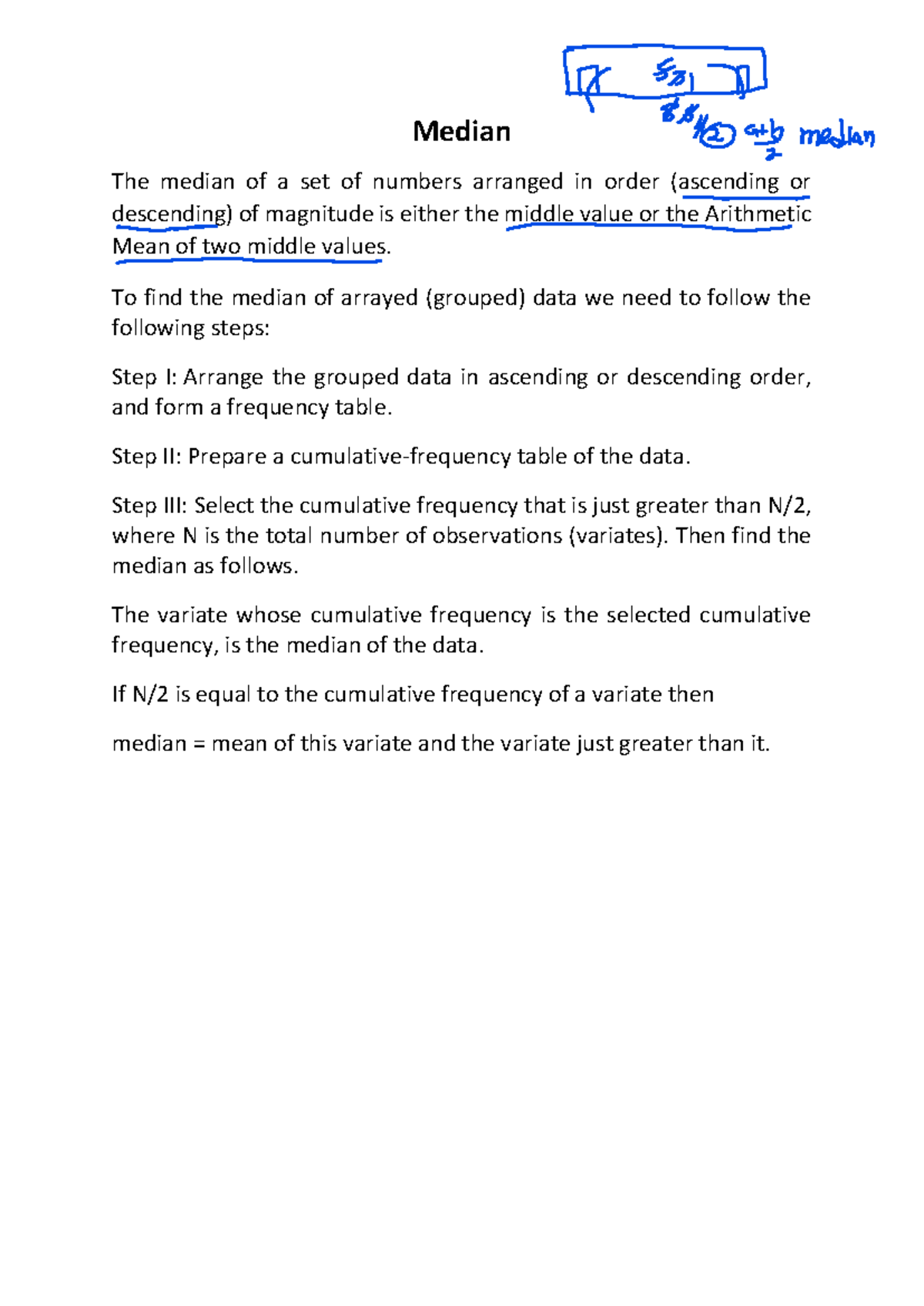 Median notes and practice materials - Median The median of a set of ...