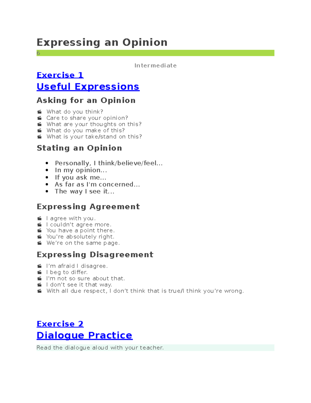 Expressing an Opinion - english - Expressing an Opinion 6 Intermediate ...