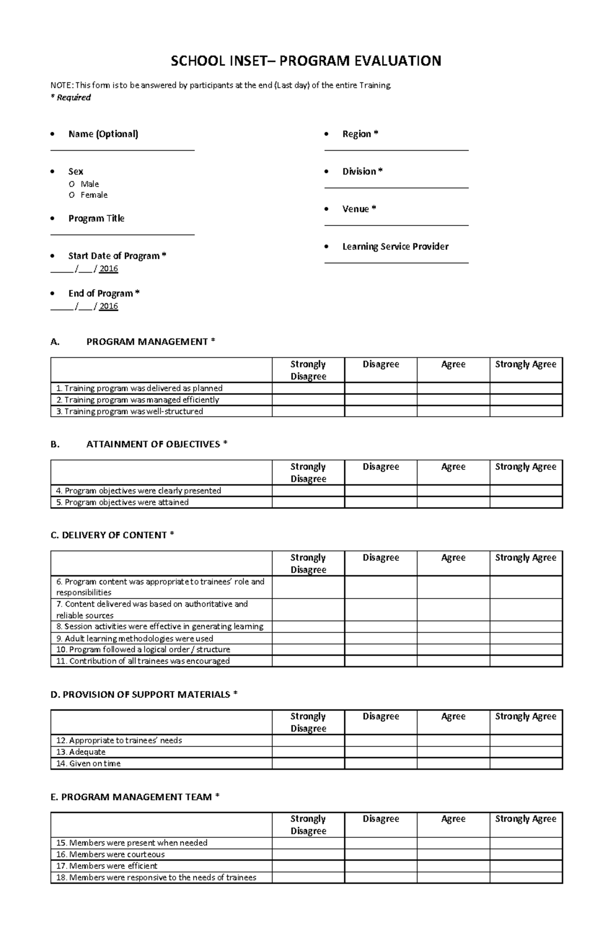 Inset- Program- Evaluation - SCHOOL INSET– PROGRAM EVALUATION NOTE ...