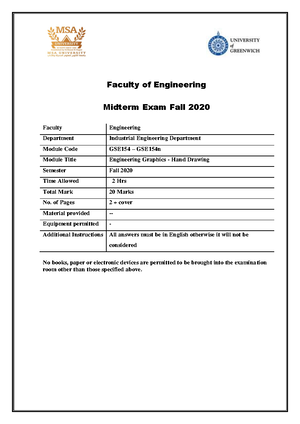 Drawing final exam 2022-2023 - Engineering Drawing - Studocu