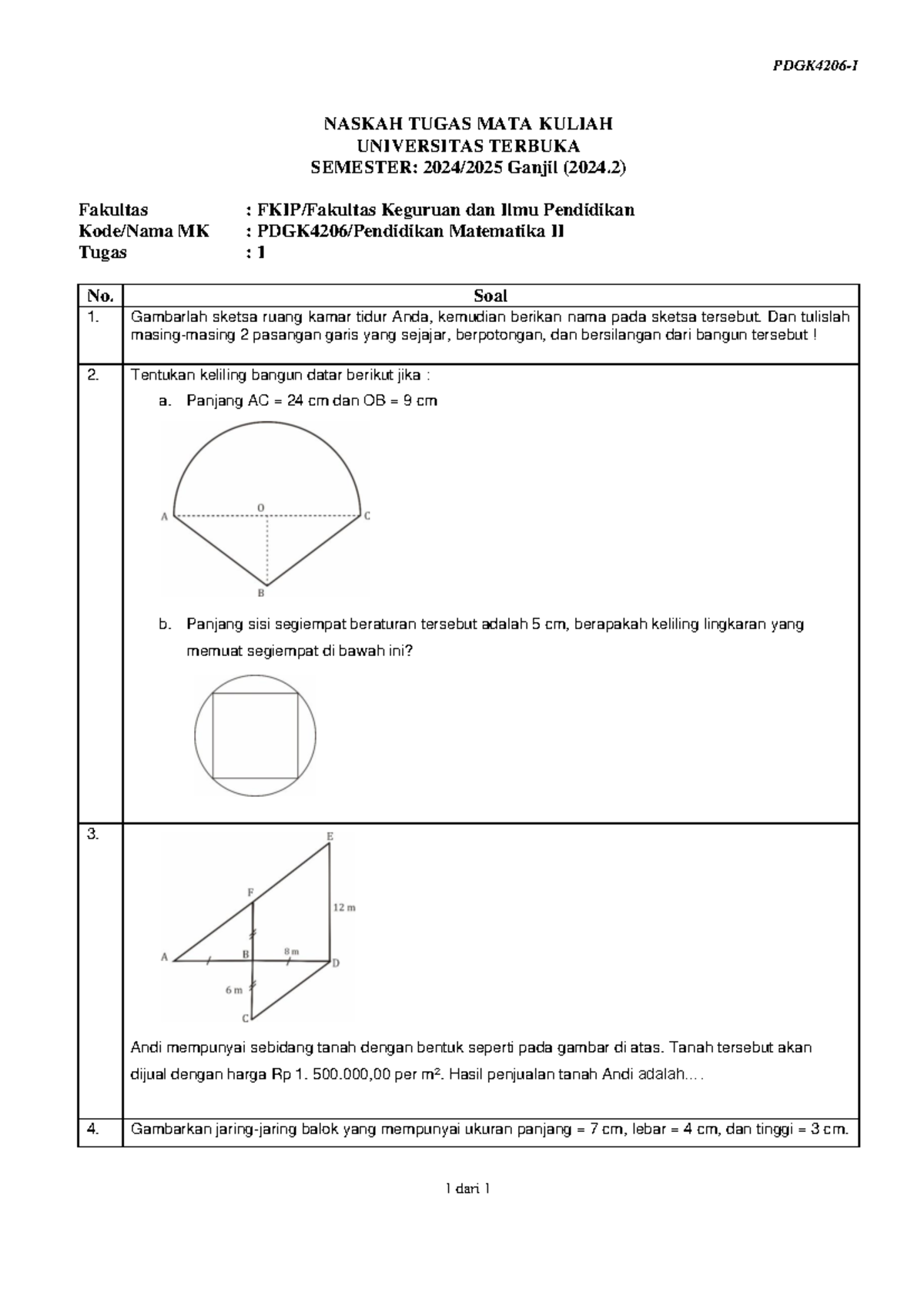 Soal pdgk4206 tmk1 1 - RPP - PDGK4206- 1 1 dari 1 NASKAH TUGAS MATA KULIAH UNIVERSITAS TERBUKA ...
