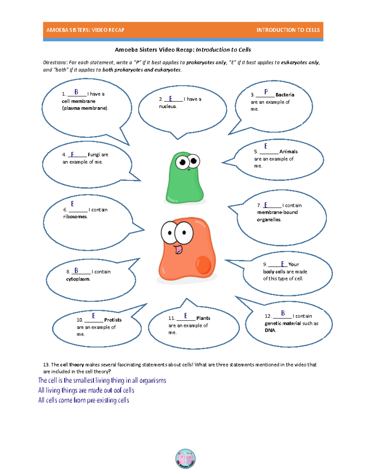 Intro to cells recap by amoeba sisters - AMOEBA SISTERS: VIDEO RECAP ...