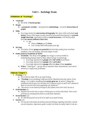 Sociology notes UNIT 2 - Lecture 1- The History of Sociology o The ...