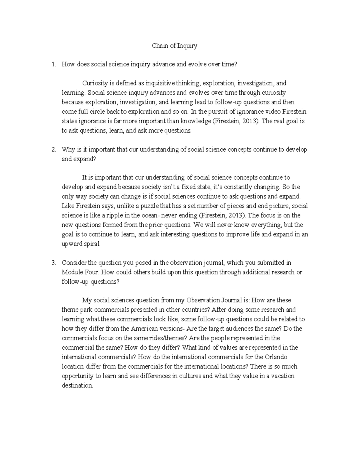 Short Answer Chain of Inquiry - Chain of Inquiry How does social ...
