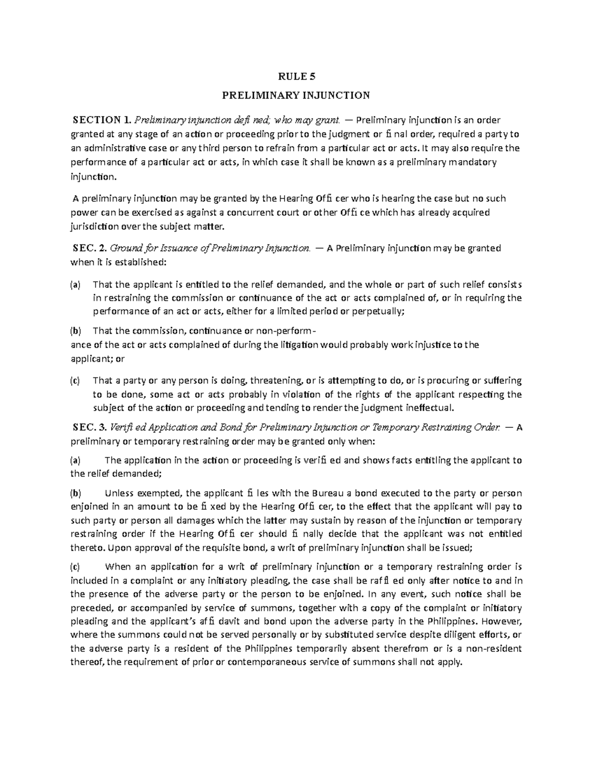Property law m209 - RULE 5 PRELIMINARY INJUNCTION SECTION 1 ...