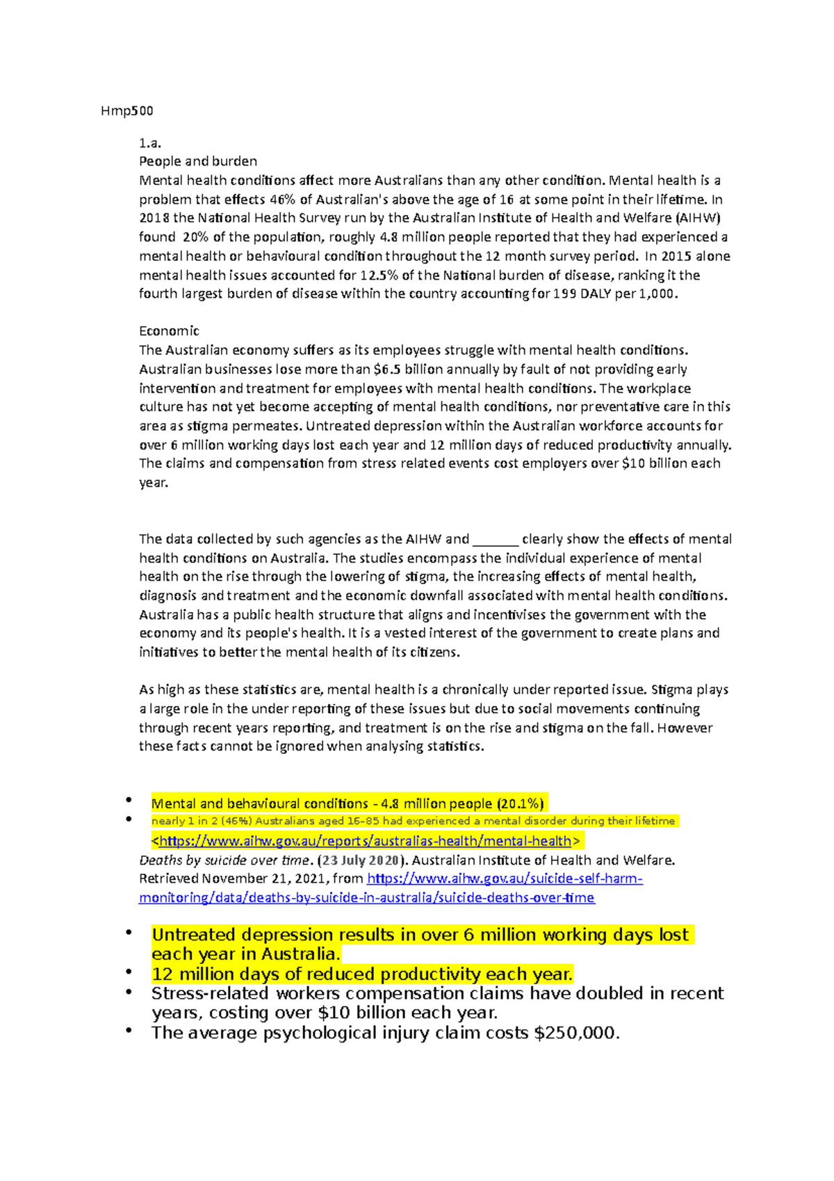 Hmp500 - lecture notes, assignment and exam prep - Hmp People and ...