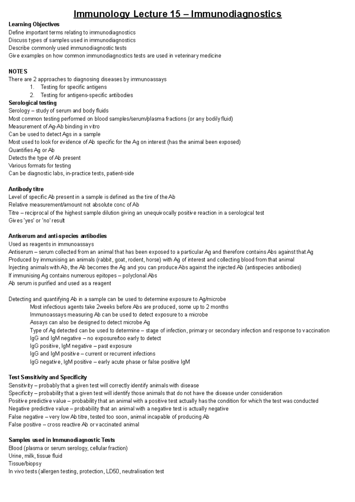 Immunology Lecture 15 – Immunodiagnostics - Immunology Lecture 15 ...
