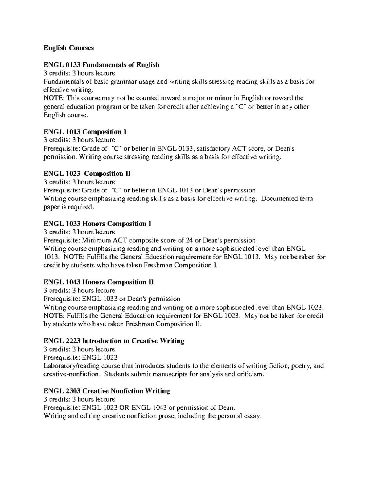 English Courses - English Courses ENGL 0133 Fundamentals of English 3 ...