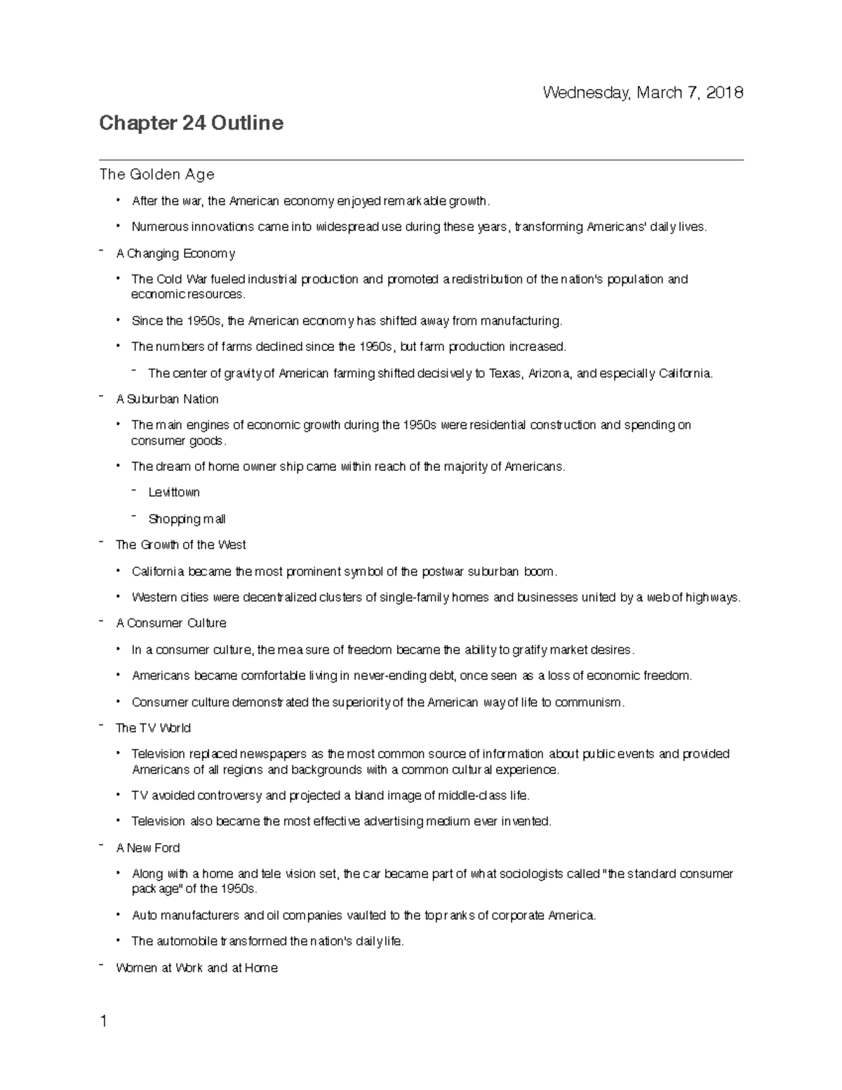 Chapter 24 Outline - Chapter 24 Outline The Golden Age • After the war ...