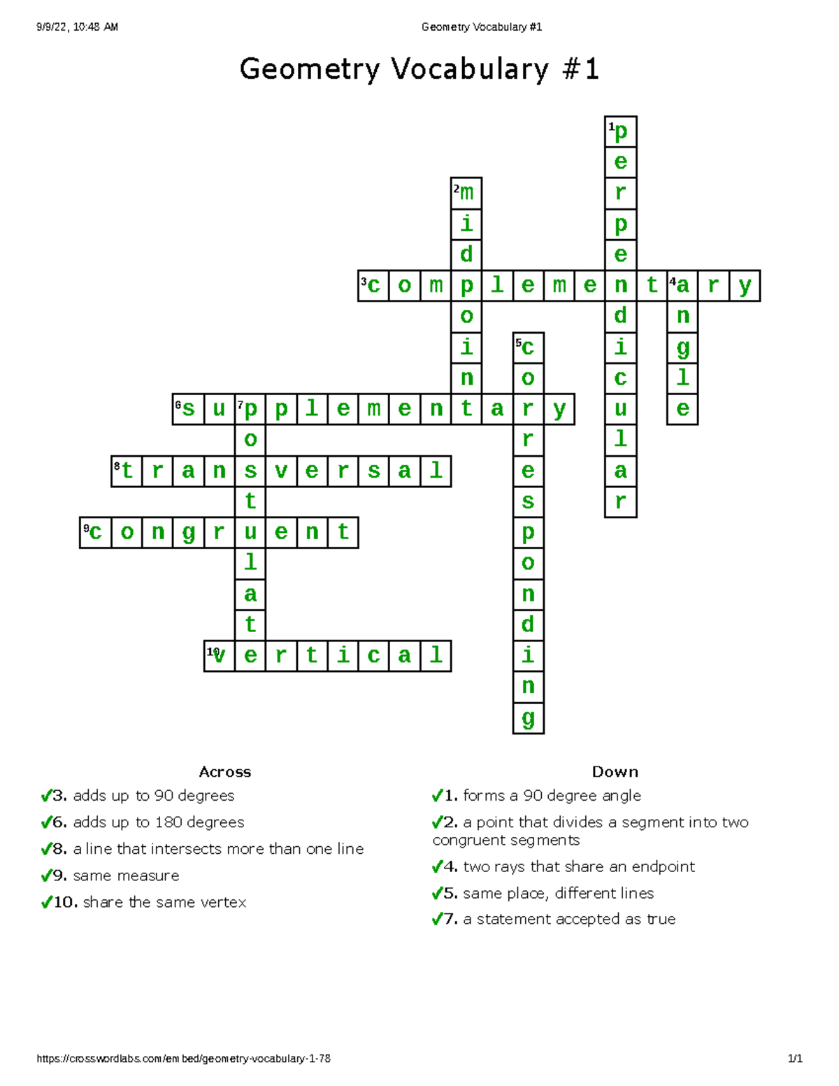 Geometry Vocabulary #1 - 9/9/22, 10:48 AM Geometry Vocabulary - Studocu