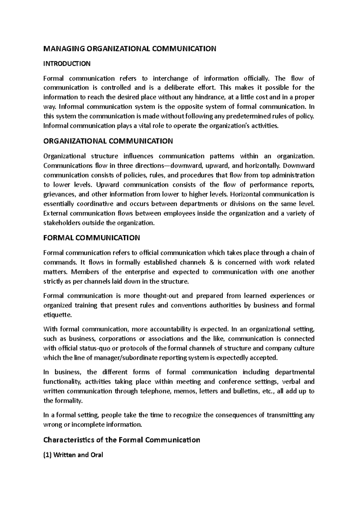 Managing Organizational Communication - MANAGING ORGANIZATIONAL ...