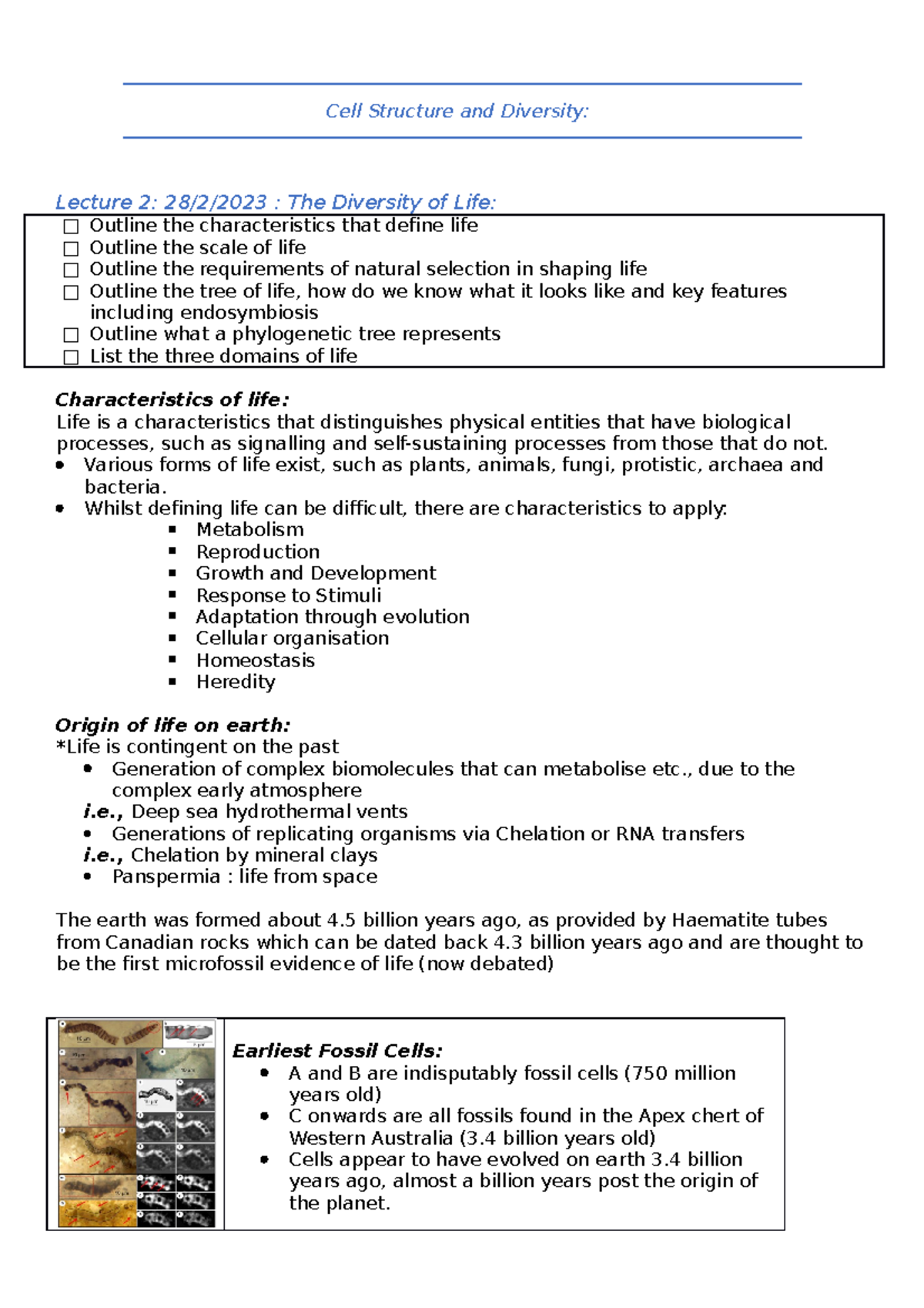 Cells 191 :: Mod 1:: Notes - Cell Structure and Diversity: Lecture 2: ...