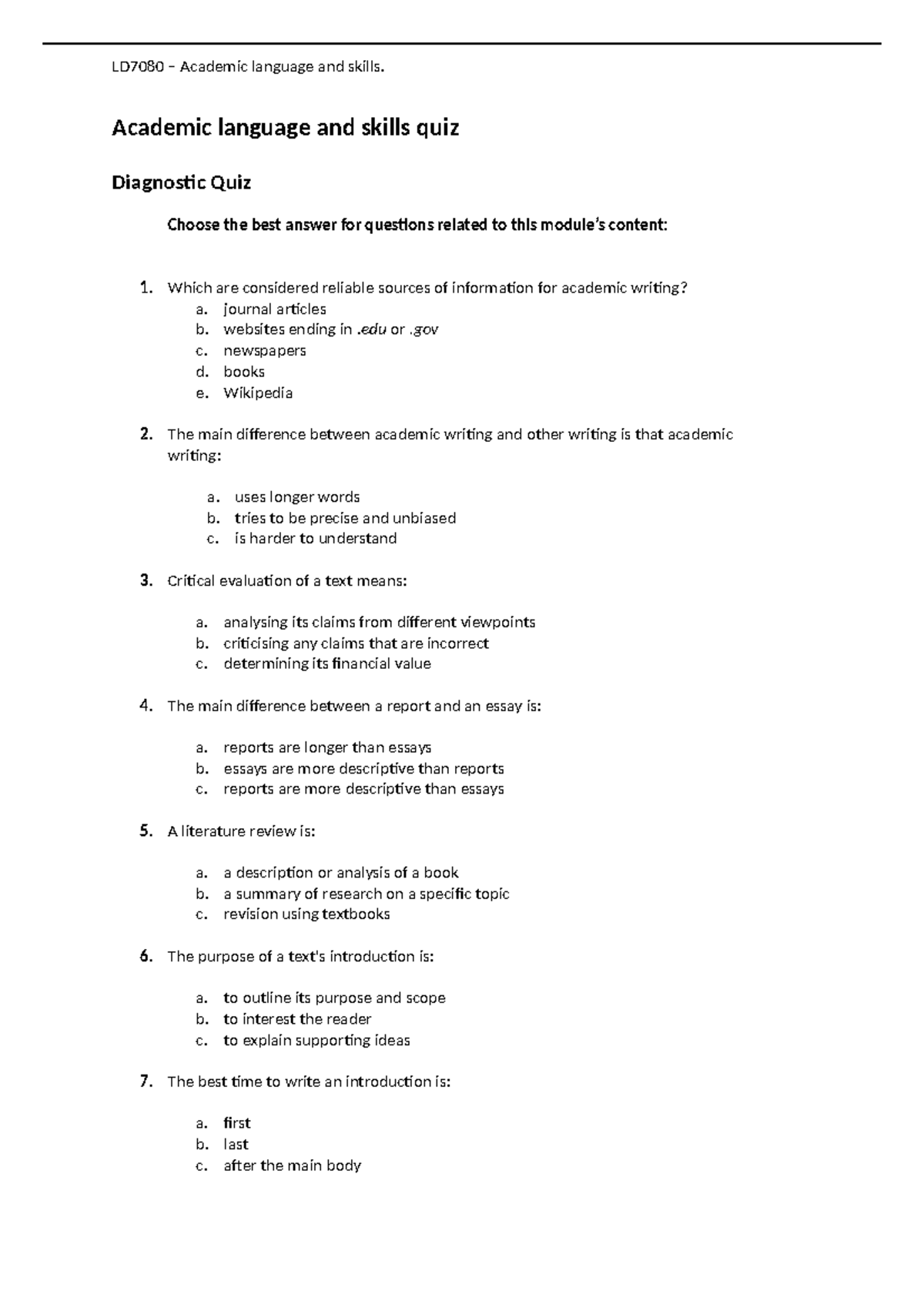 Academic skills quiz - Civ L SGS 10 MCQs 2017 2018 and 2017 2019 ...