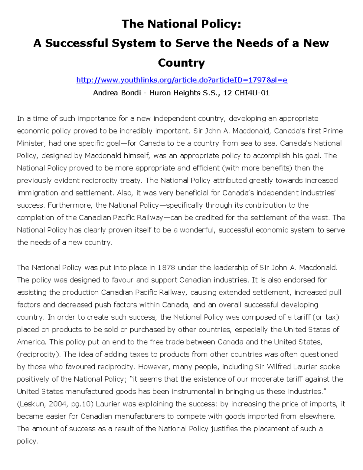 Dec 10 The National Policy Article - The National Policy: A Successful ...