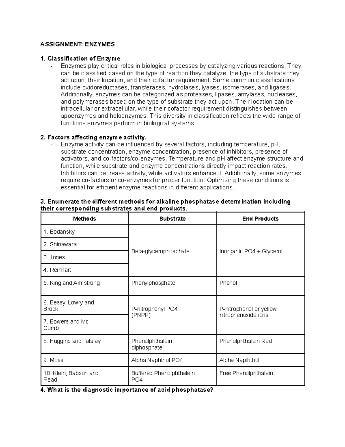 Enzymes - ASSIGNMENT: ENZYMES 1. Classification of Enzyme - Enzymes ...