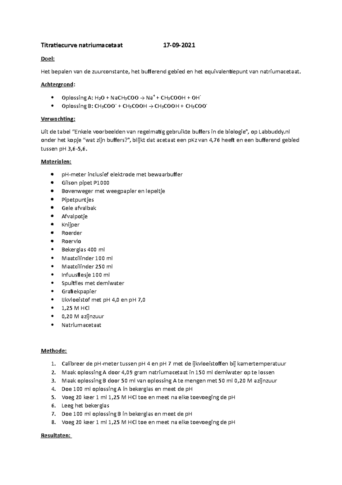 Labjournaal Bp2 Titratie natriumacetaat - Titratiecurve natriumacetaat ...