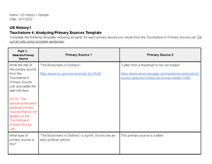 US History I Touchstone 4 primary scource analysis - Name: Date: US ...