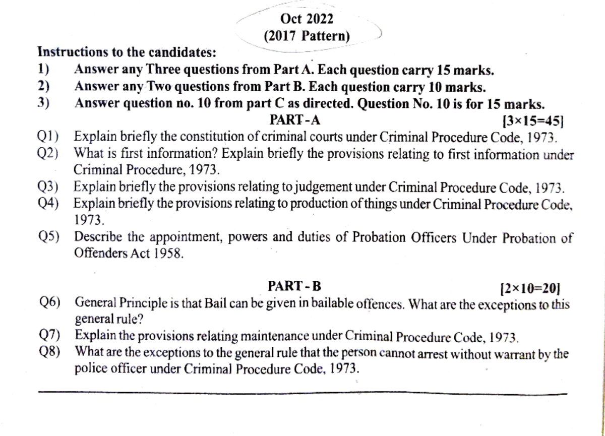 CRPC pathan question paper - Instructions to the candidates: 1) Oct ...