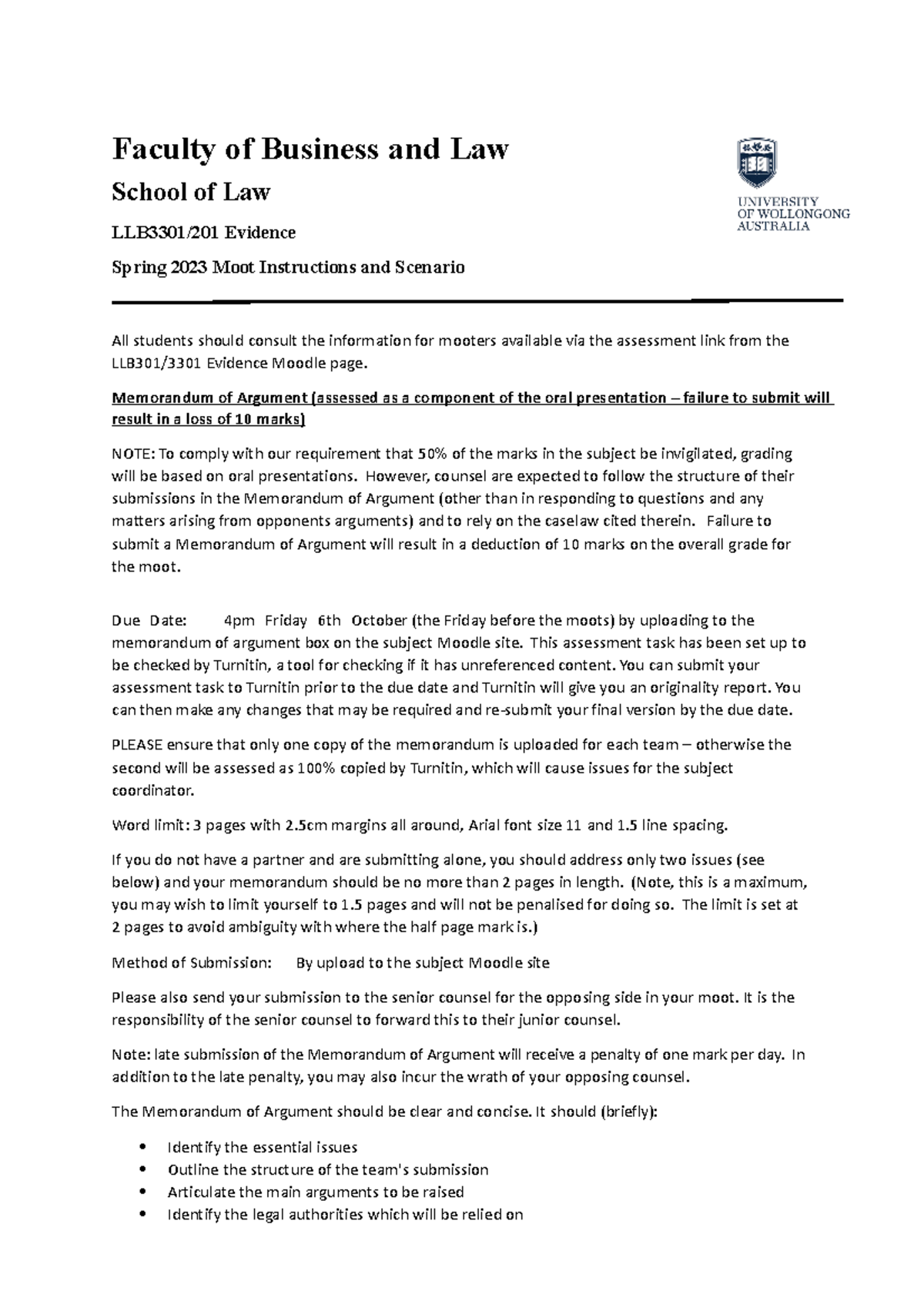 LLB 3301 Spring 2023 Moot Scenario - Faculty of Business and Law School ...