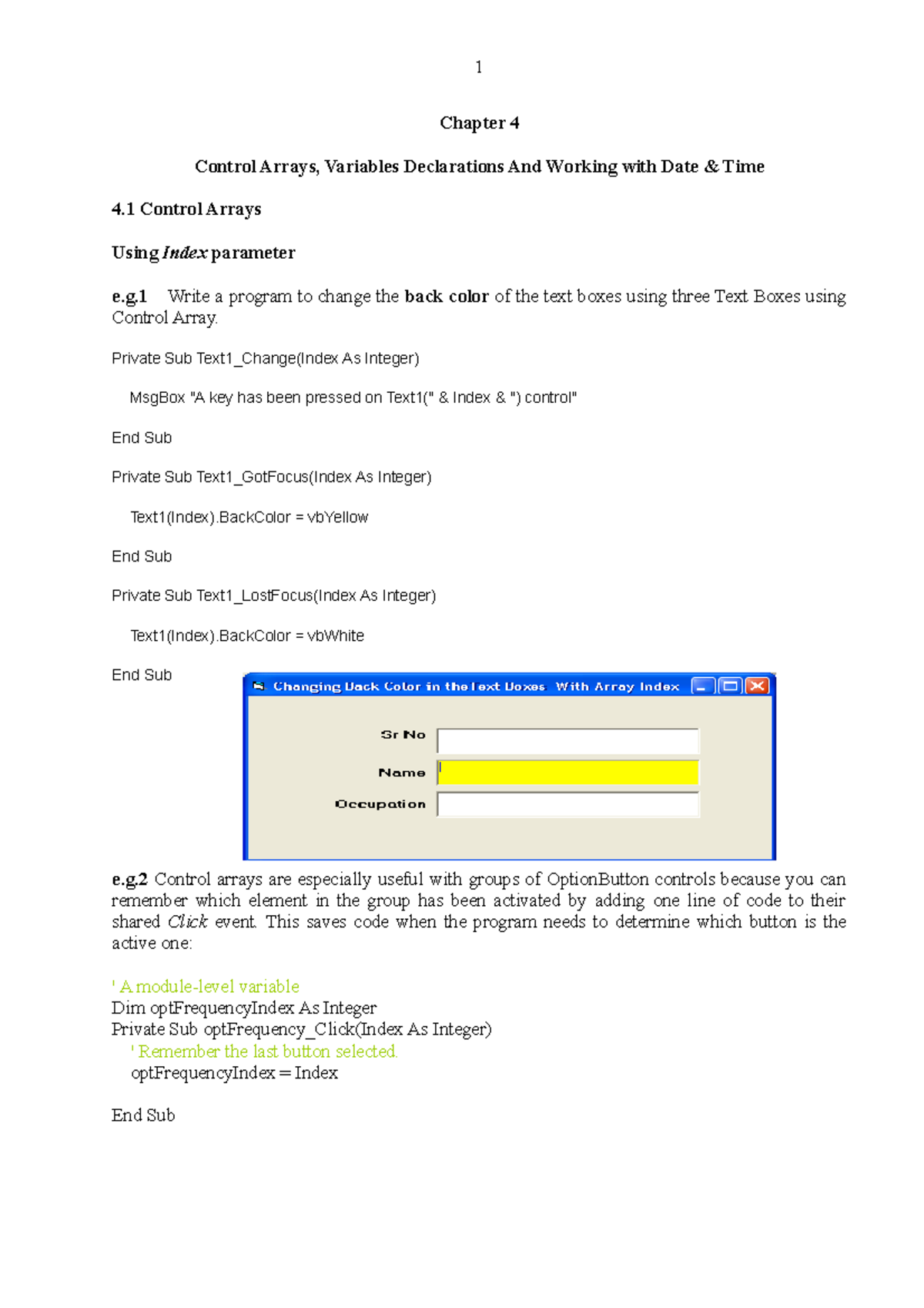 Comp621 (chp4)VB - Visual Basic 6.0 - Chapter 4 Control Arrays ...