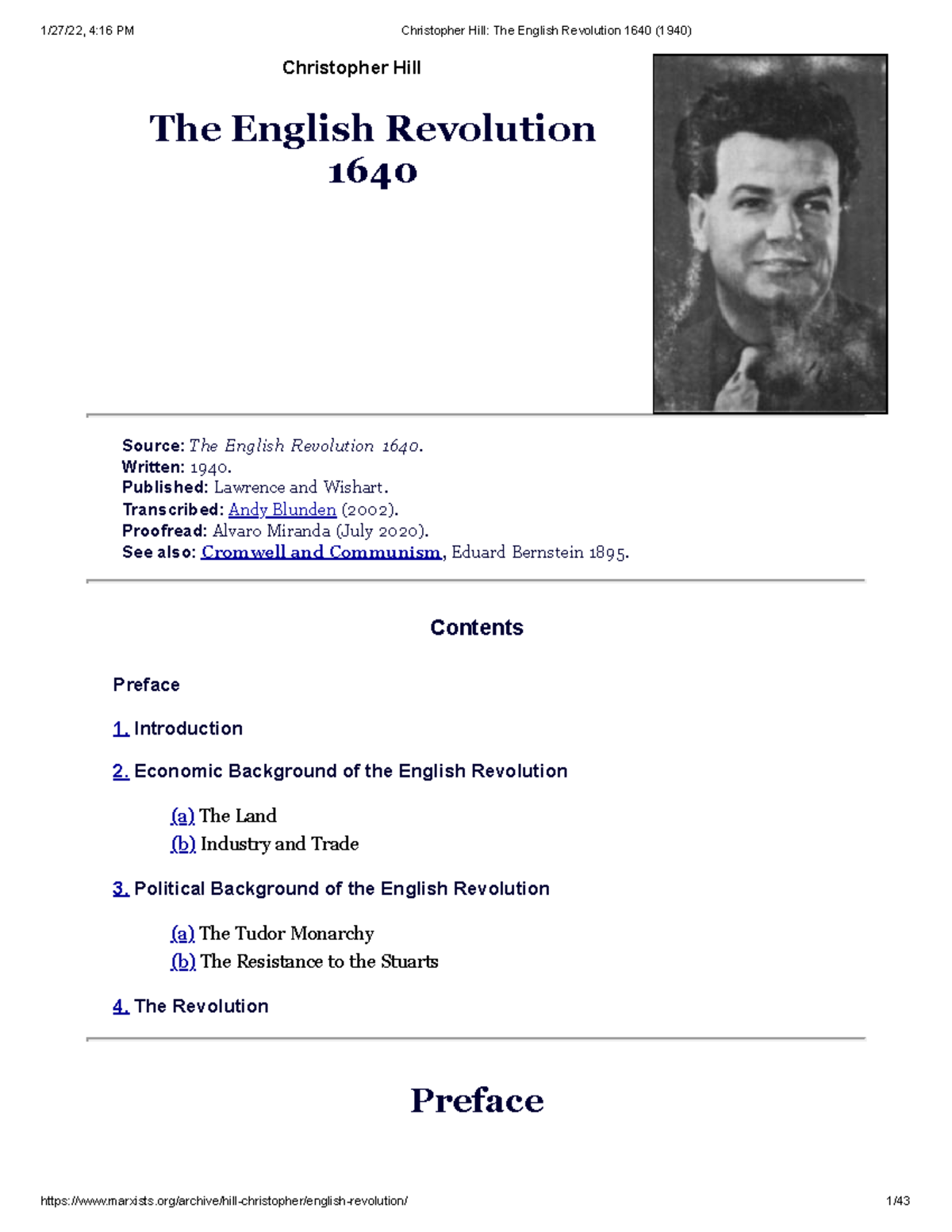 Christopher Hill The English Revolution 1640 (1940)-1 - Christopher ...