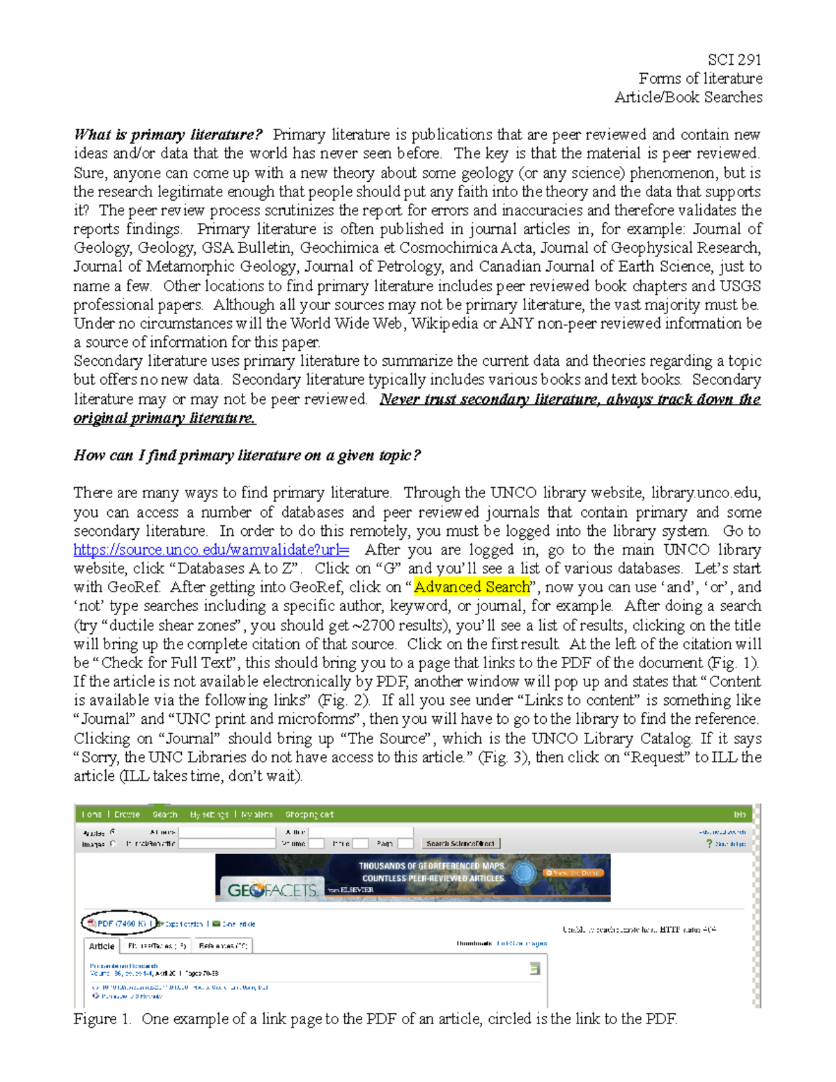 SCI 291 Spring 2019 Forms of literature Article Book Searches -1 - SCI ...