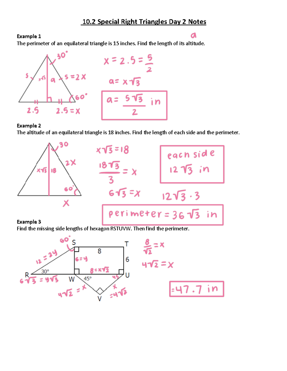 10.2 applications - hniuni - 10 Special Right Triangles Day 2 Notes ...