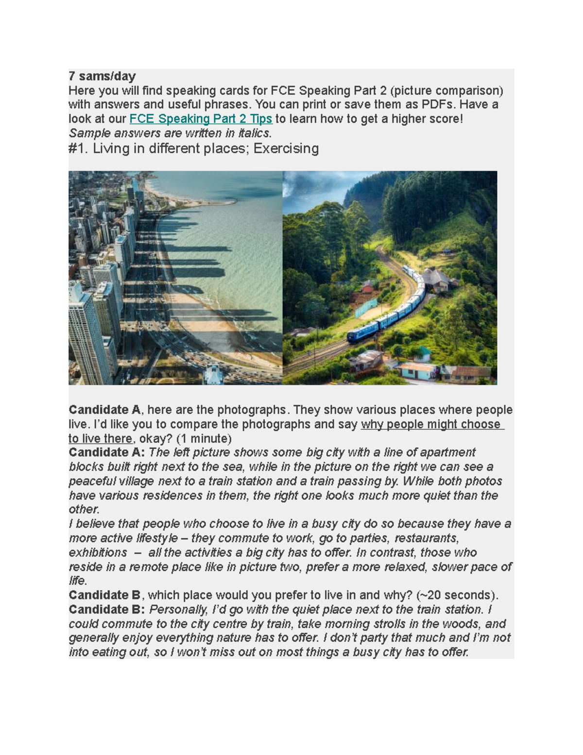 Part 2 - practice materials for fce learners - 7 sams/day Here you will ...