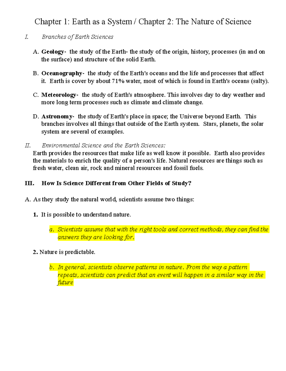 Chp 1 and 2 notes - work - Chapter 1: Earth as a System / Chapter 2 ...