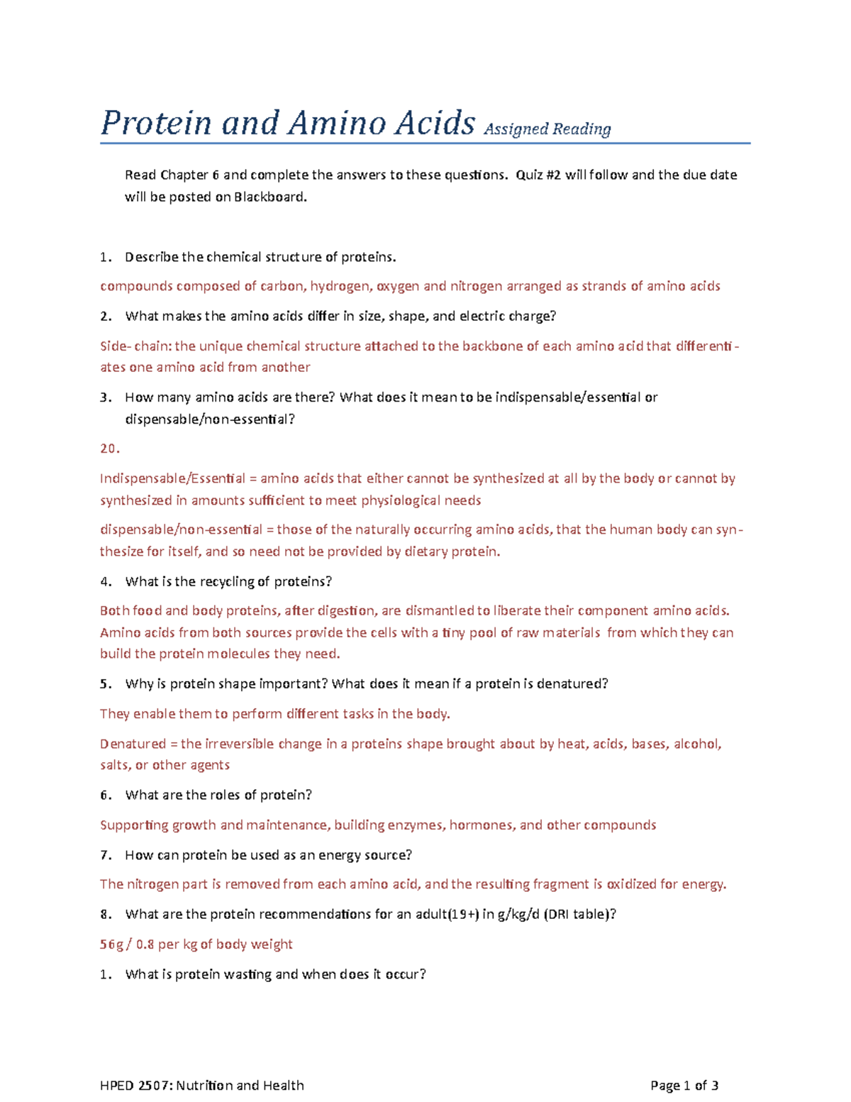 TASK 2 Protein and Amino Acids LRK 2017 1 - Protein and Amino Acids ...