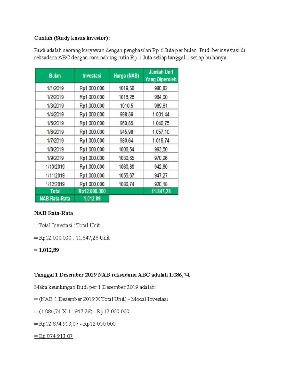 Bab 7 5 Contoh Study kasus - Contoh (Study kasus investor) : Budi ...