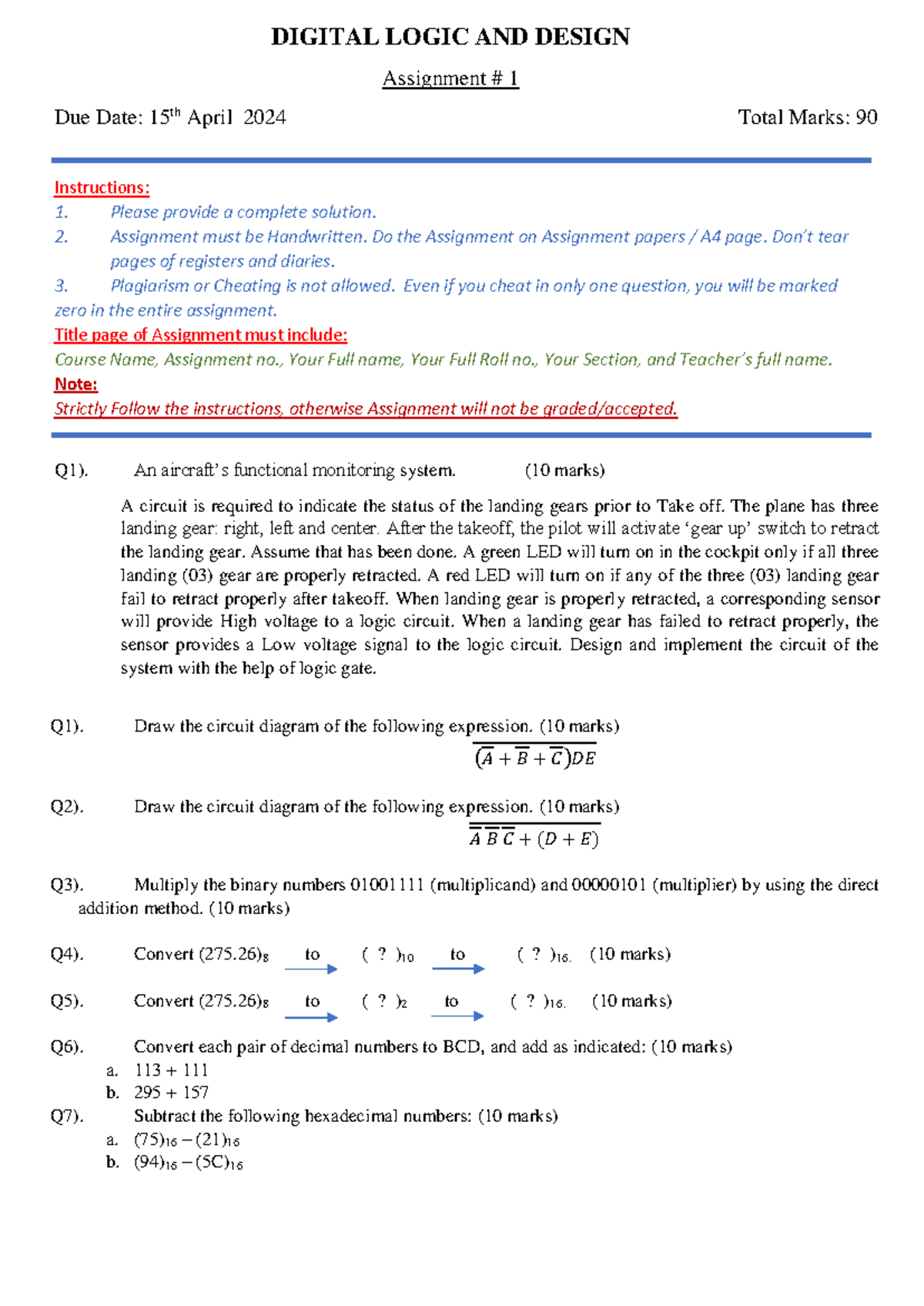 Assignment 1 DLD - want to give my mids - DIGITAL LOGIC AND DESIGN ...